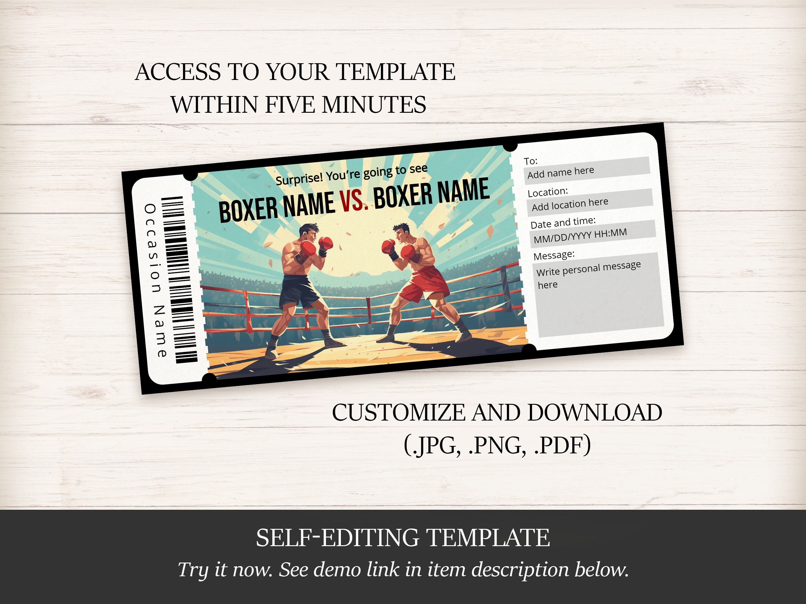 Surprise Boxing Game Ticket Template, Customizable and Printable Boxing ...