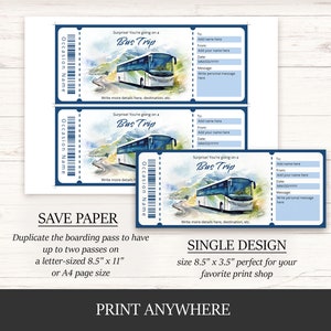 Editable Watercolor Bus Ticket Template, Coach Ticket Surprise Gift ...