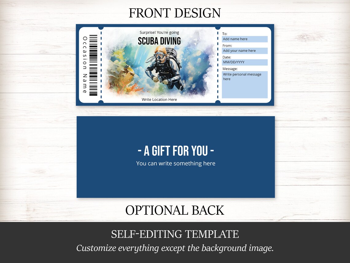 Editable Watercolor Scuba Diving Gift Certificate Template Perfect for ...