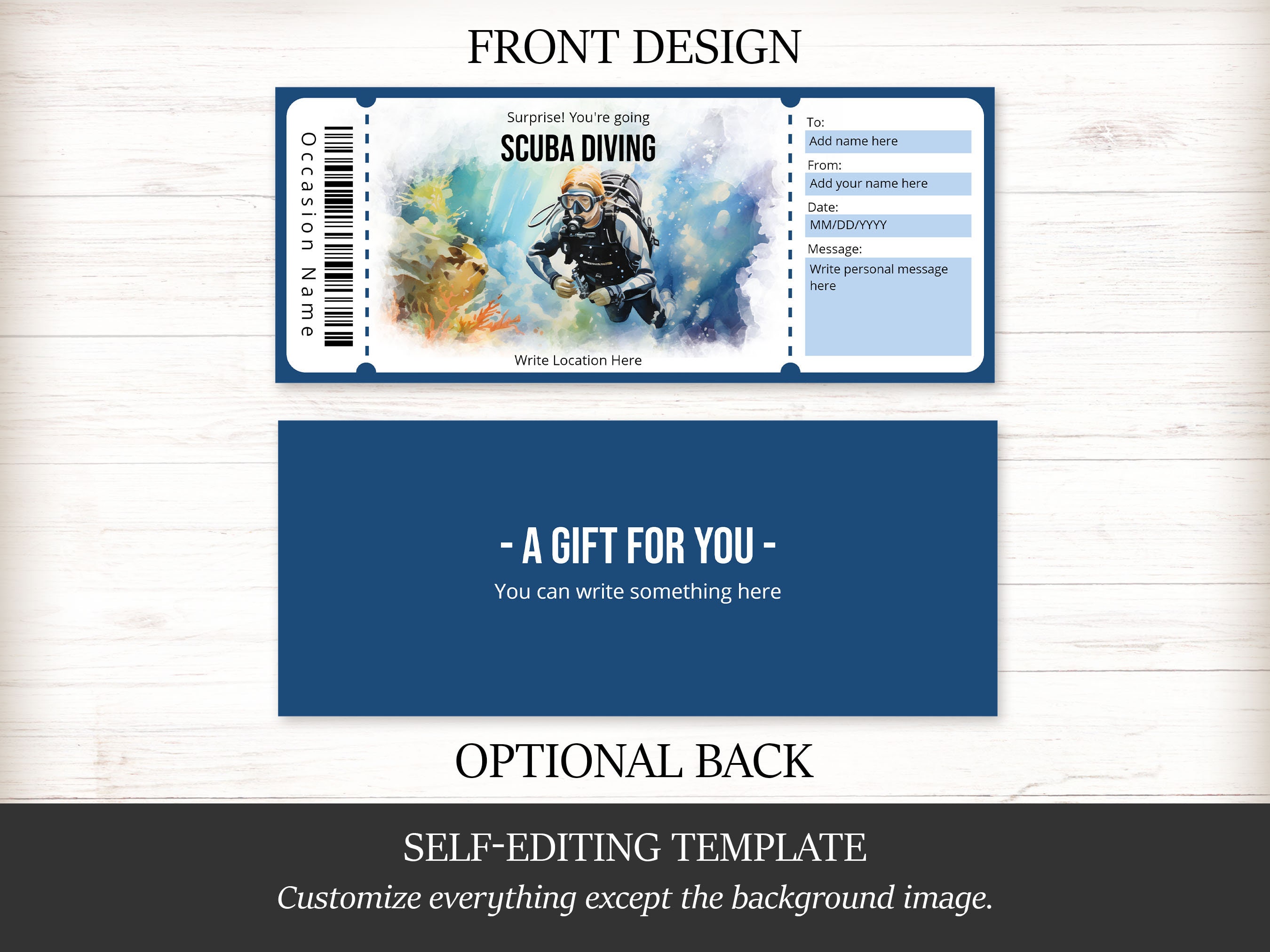 Editable Watercolor Scuba Diving Gift Certificate Template - Perfect ...