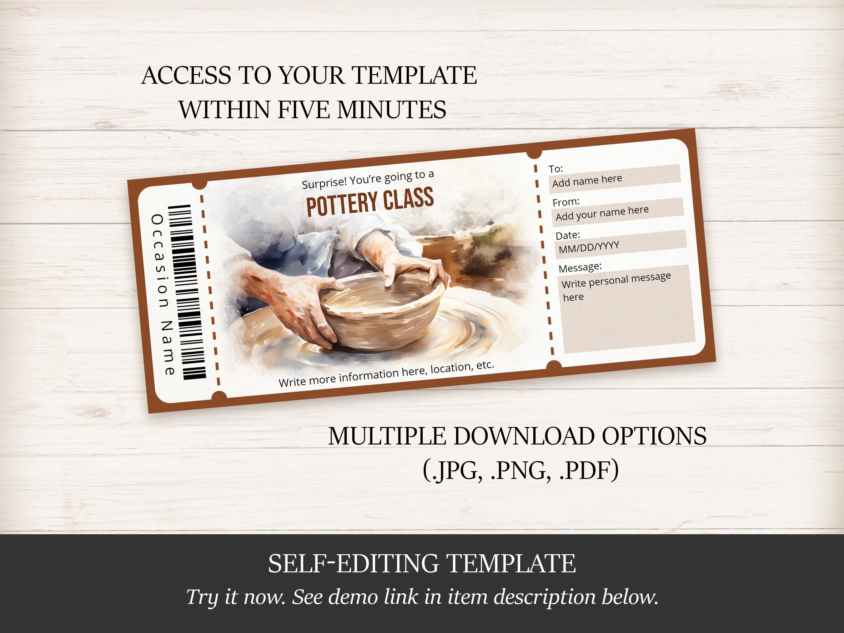 Editable Watercolor Pottery Class Gift Certificate Template, Pottery ...