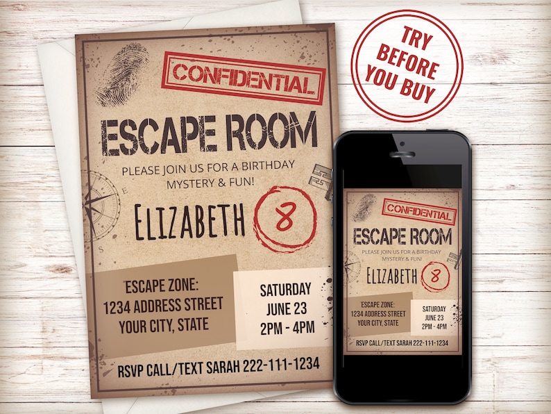 Escape Room Birthday Invitation, Editable Escape Room Invitation ...