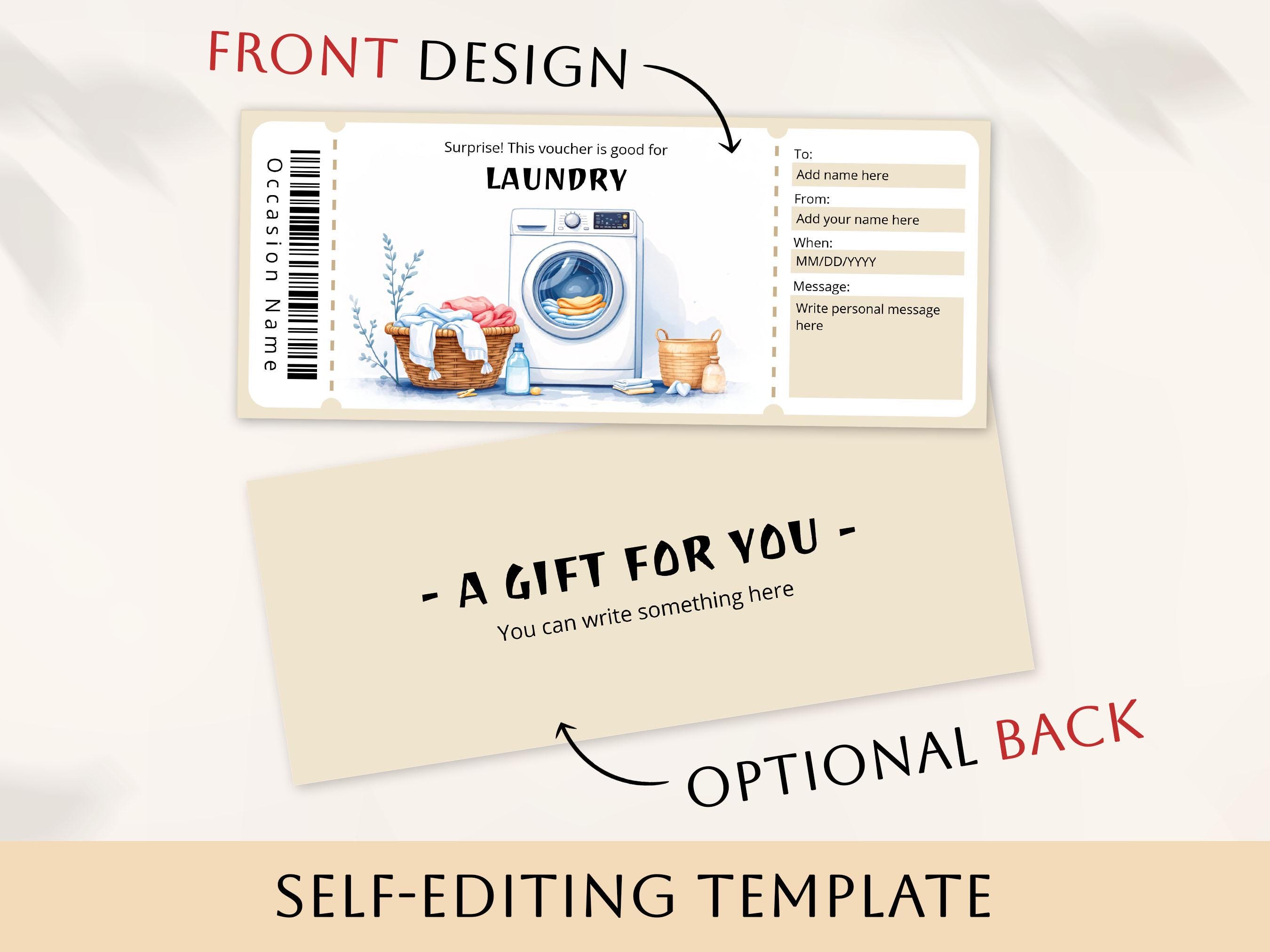 Editable Laundry Gift Certificate Template, Printable Surprise Reveal ...
