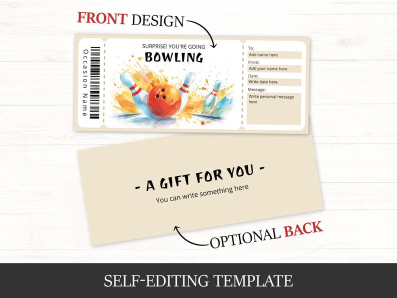 Editable Bowling Gift Certificate Template for Bowling Lover, Printable ...