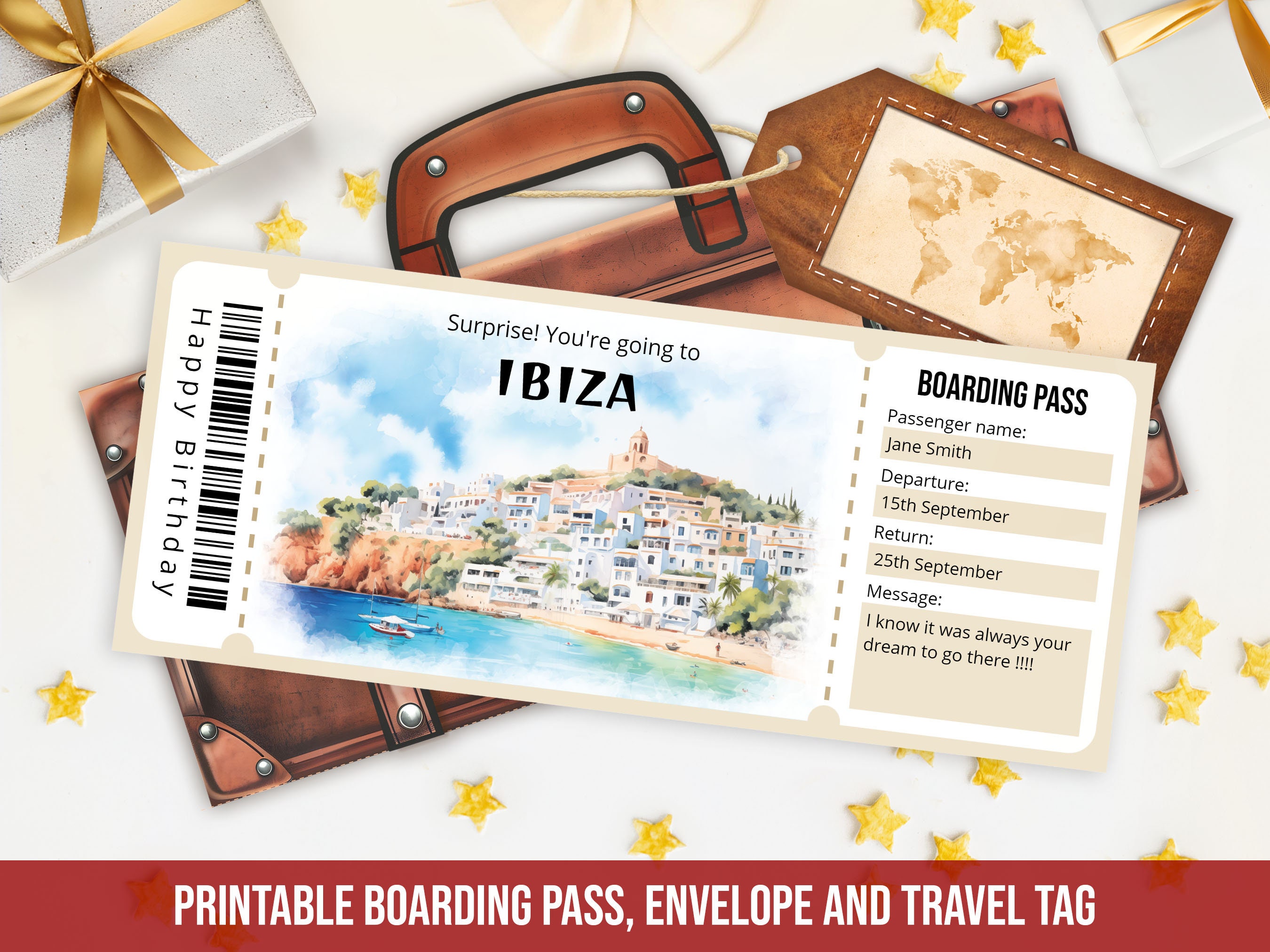 Printable Ibiza Boarding Pass Template, Personalized Editable Surprise ...