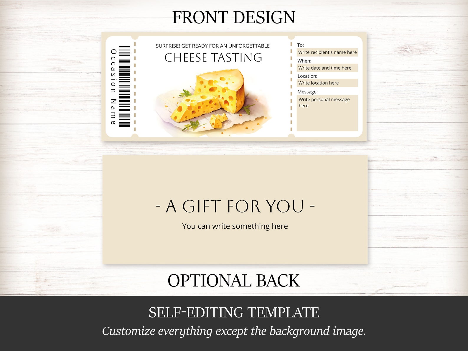 Editable Watercolor Cheese Tasting Gift Certificate Template for Cheese ...