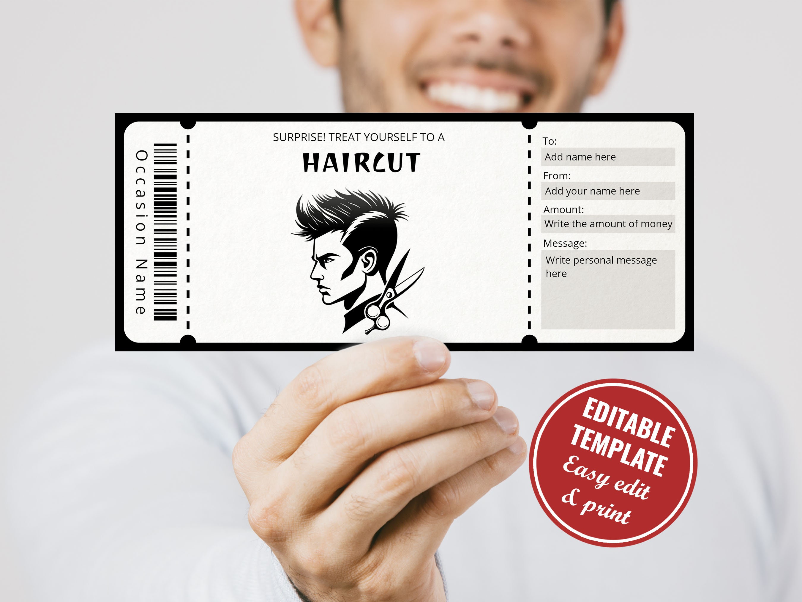 Editable Barber Voucher Template Unique Gift for Him Printable Haircut ...