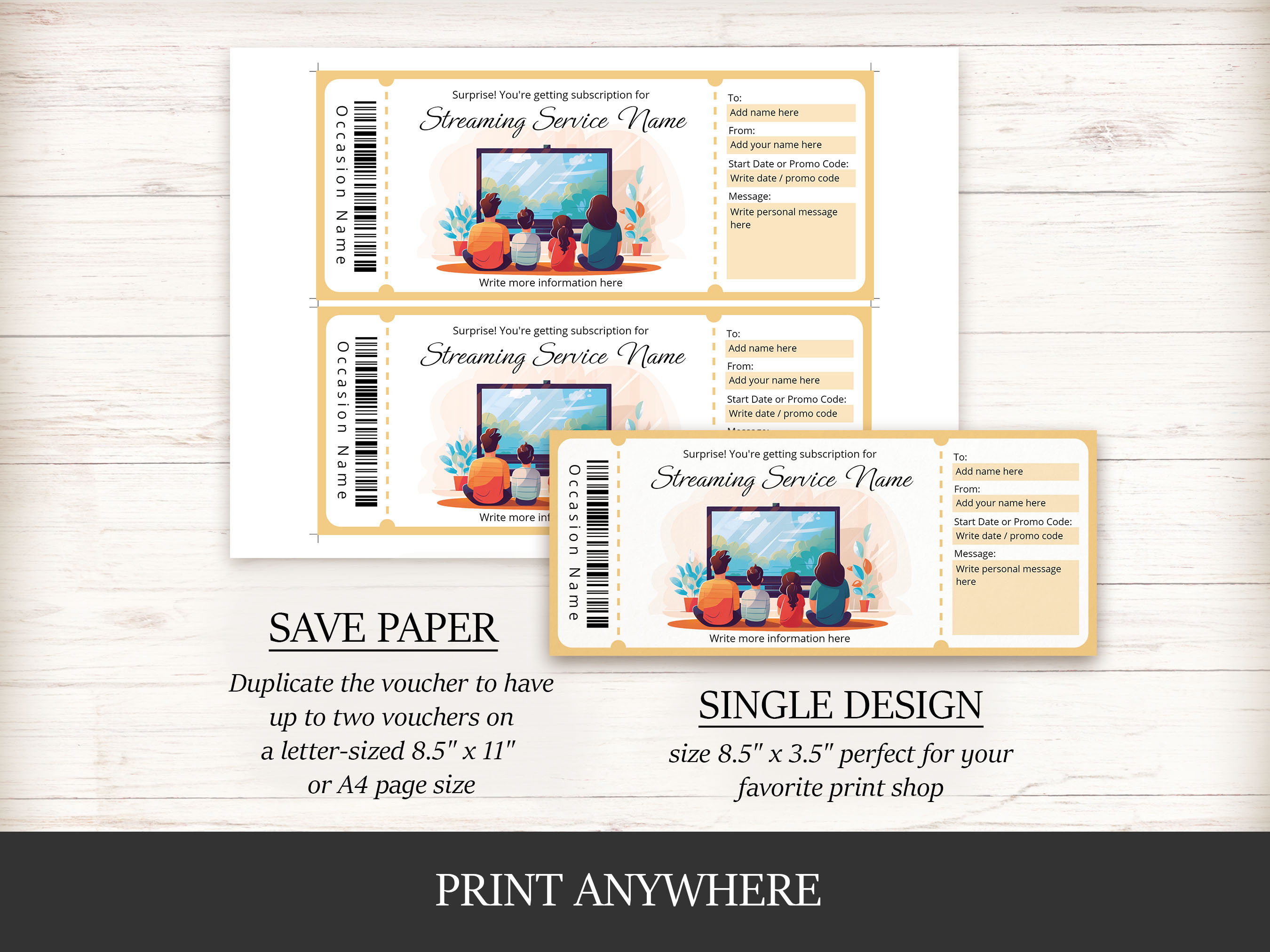 Editable Movie Streaming Subscription Gift Card (Download Now) - Etsy