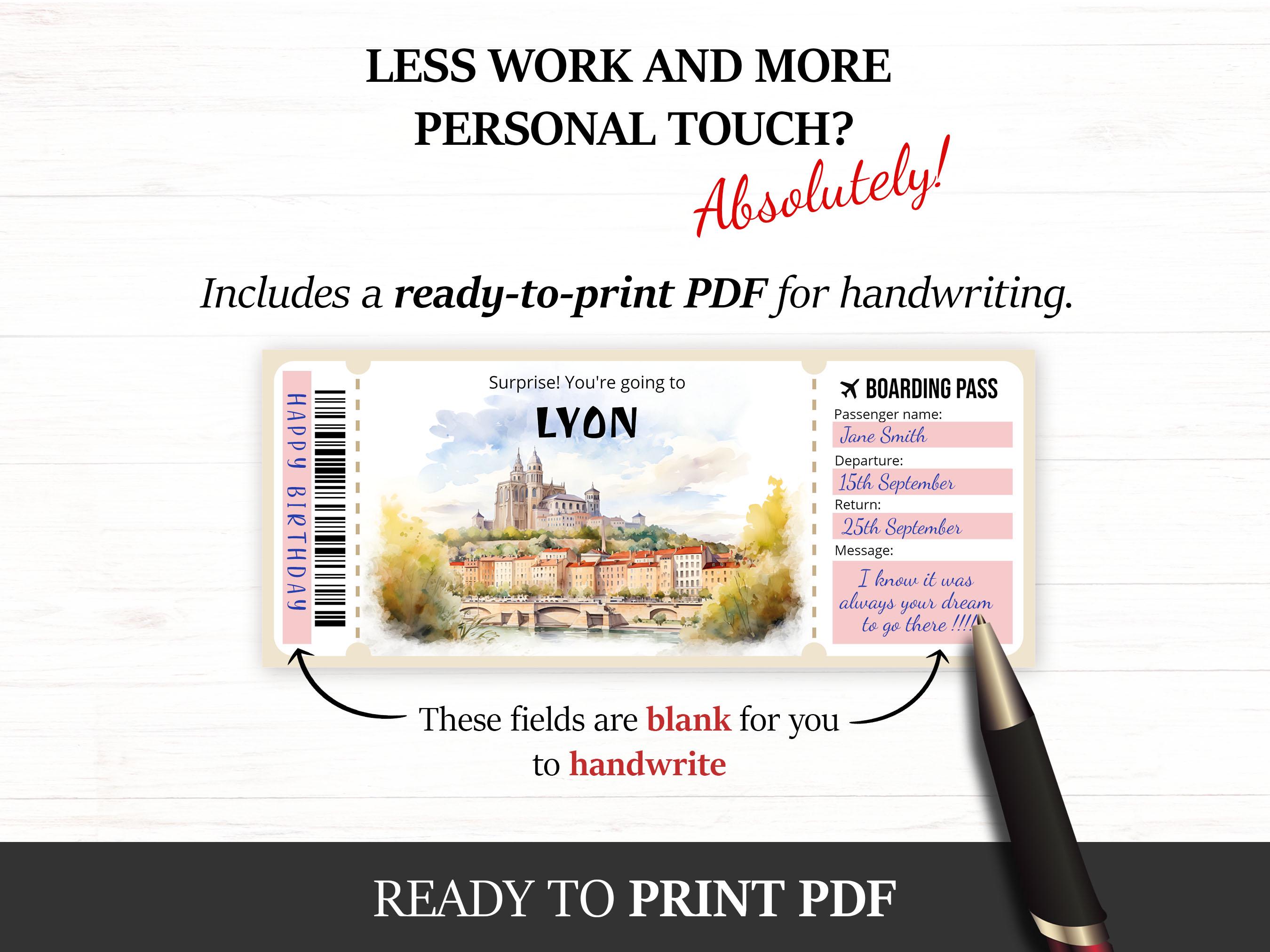 Editable Lyon Boarding Pass Template, Surprise Trip to LYON France ...
