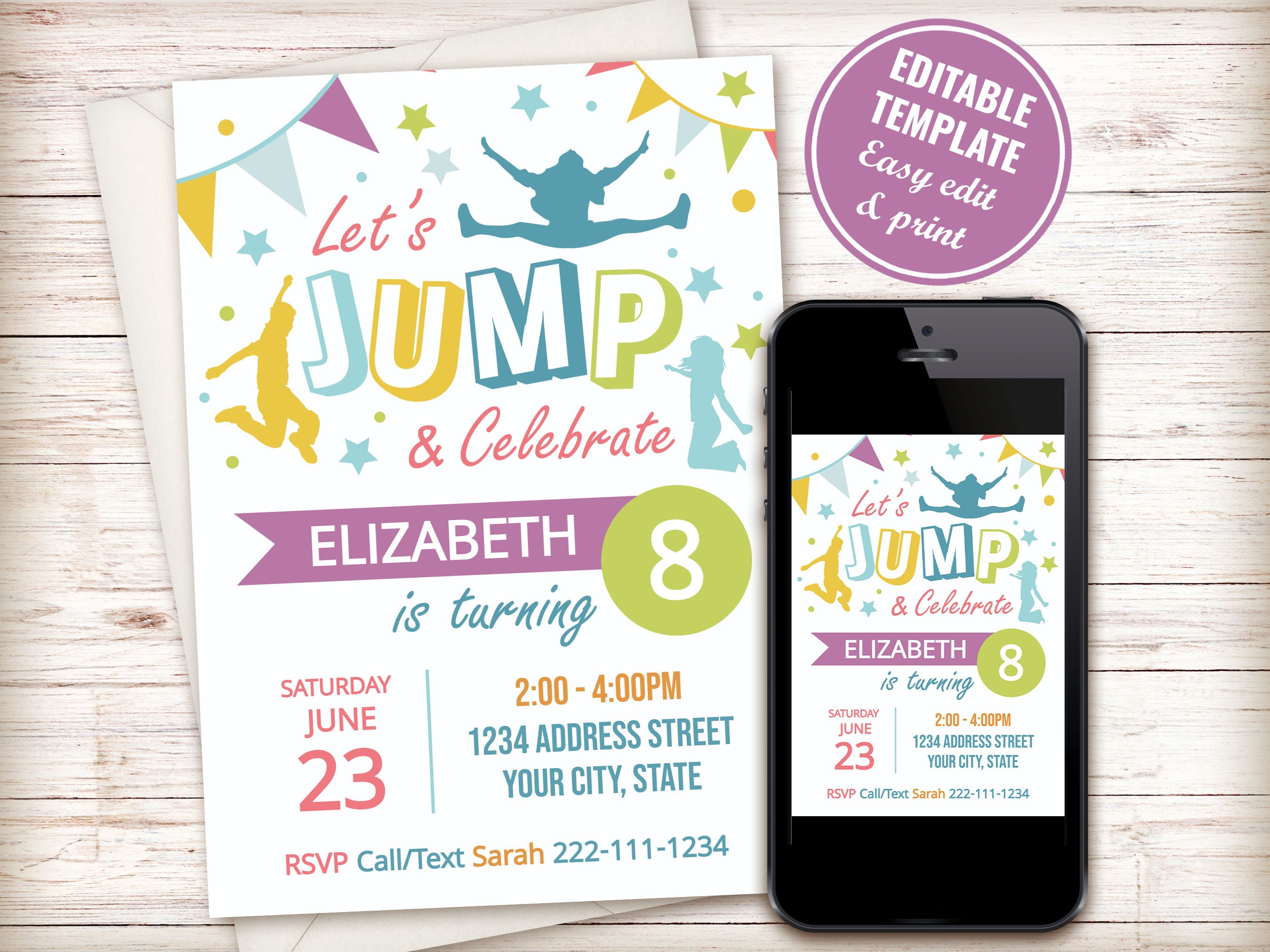 Trampoline Jump Park Birthday Party Invitation for Girls and Boys, Let ...