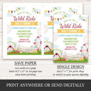 Amusement Park Birthday Invite, Editable Carnival Theme Birthday Party ...