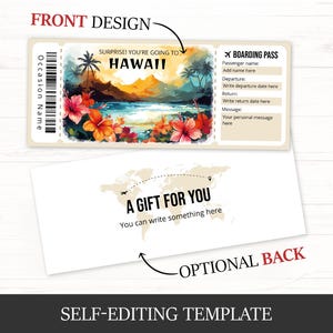 Editable Hawaii Boarding Pass Template, Printable Surprise Hawaii Trip ...