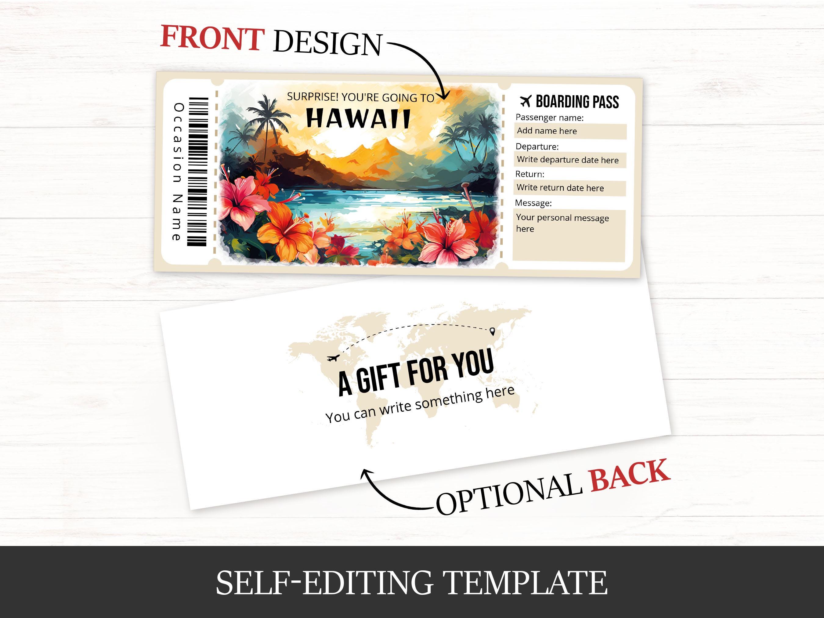 Editable Hawaii Boarding Pass Template, Printable Surprise Hawaii Trip ...