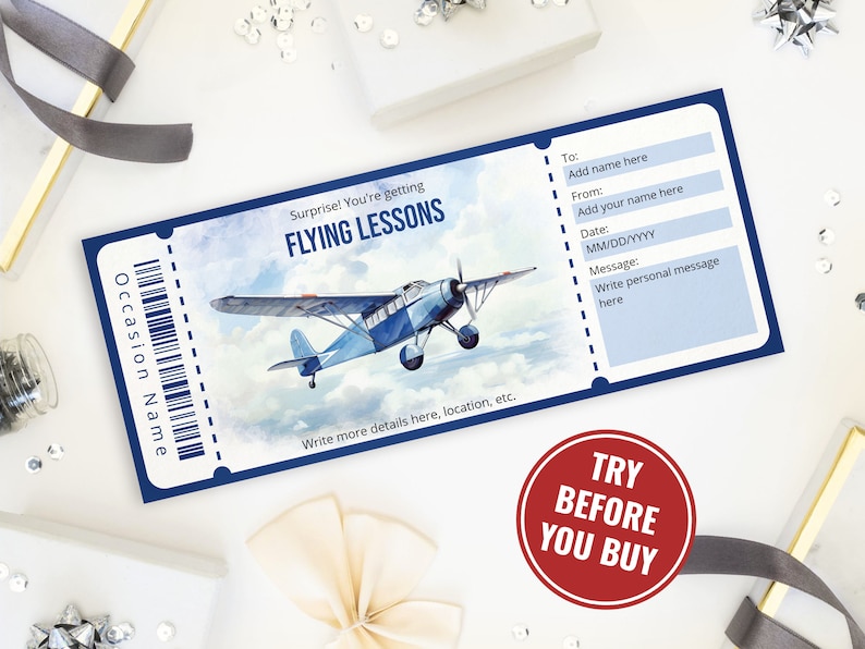 Editable Watercolor Flying Lessons Gift Voucher Template, Surprise ...