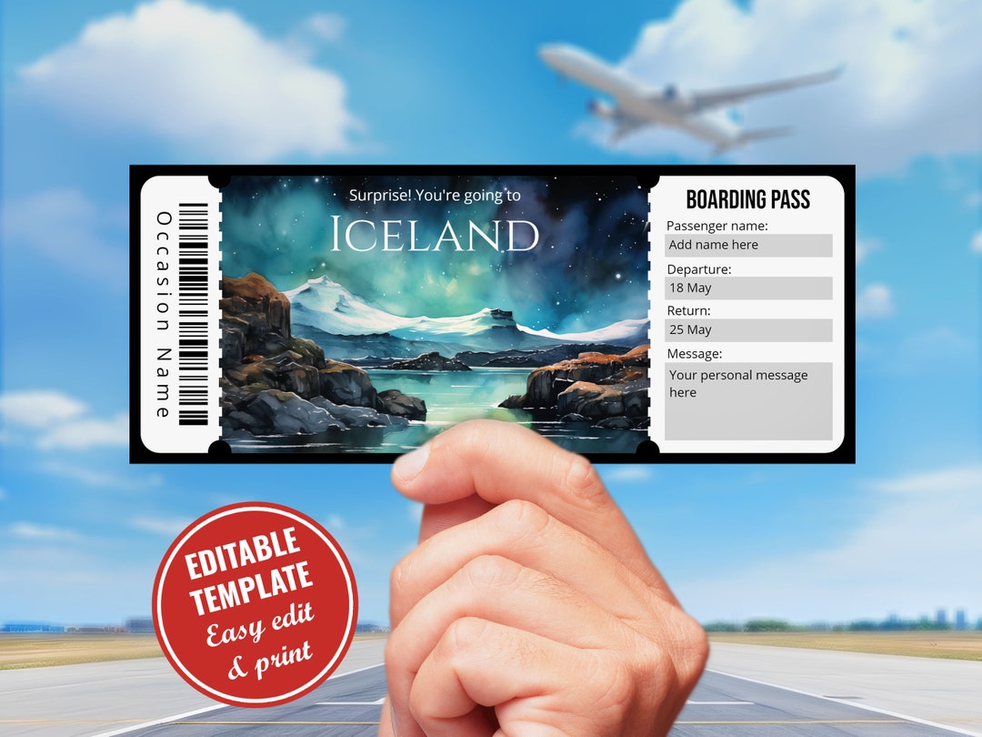 Editable Iceland Boarding Pass Template Surprise Printable - Etsy