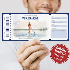 Paddleboarding Ticket Voucher Template for Her, Editable Watercolor ...