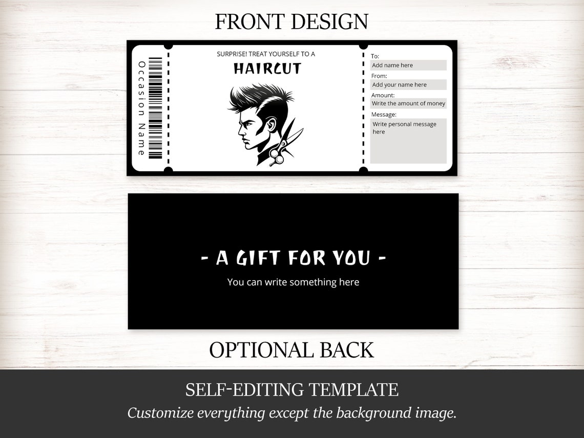 Editable Barber Voucher Template Unique Gift for Him Printable Haircut ...