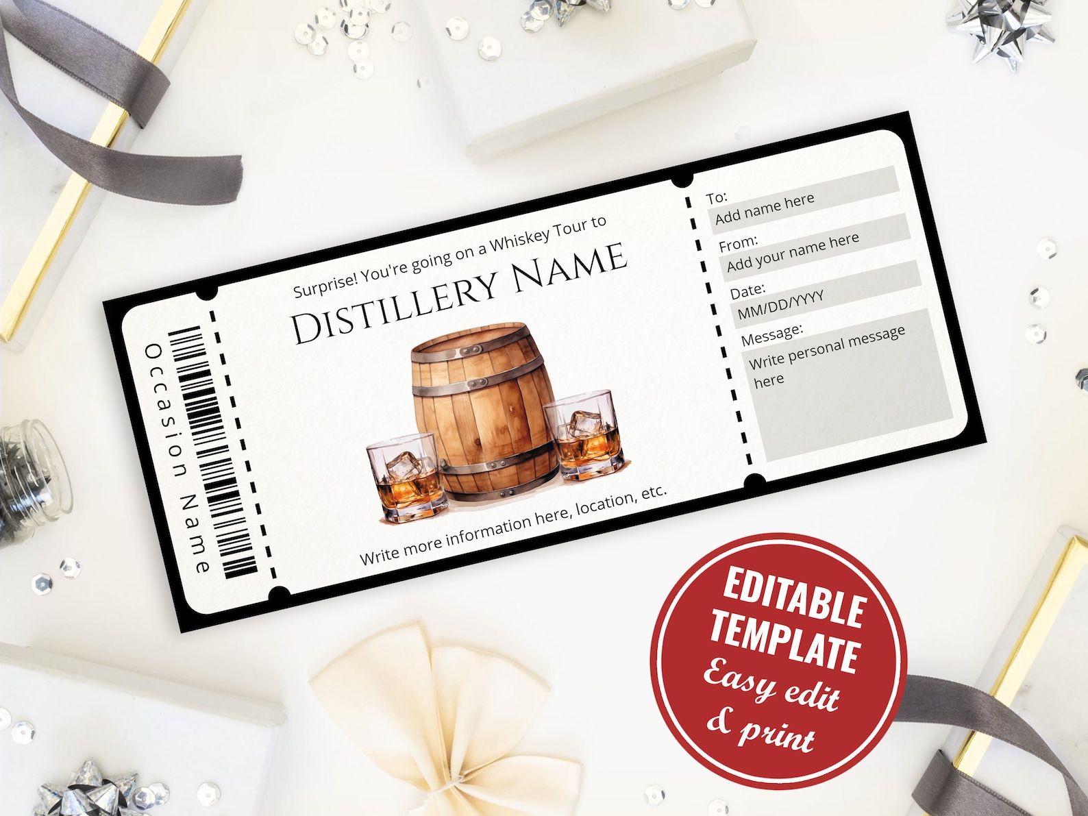 Editable Whiskey Tour Gift Certificate Template, Printable Whiskey ...