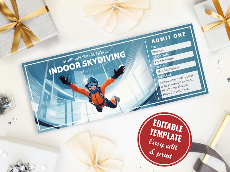 Editable Indoor Skydiving Gift Certificate Template, Printable Indoor ...