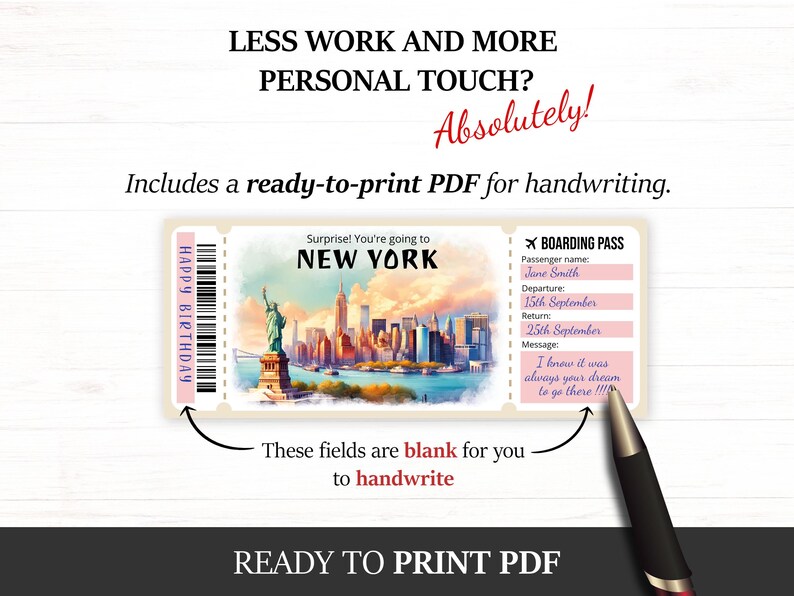 New York Boarding Pass Template, Editable and Printable Surprise New ...