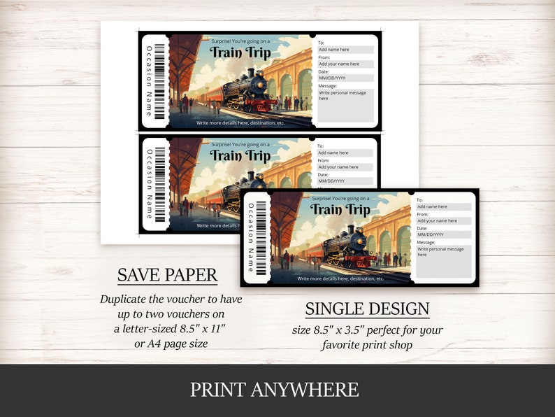 Editable Train Ticket Template, Retro Railway Ticket Surprise Gift ...