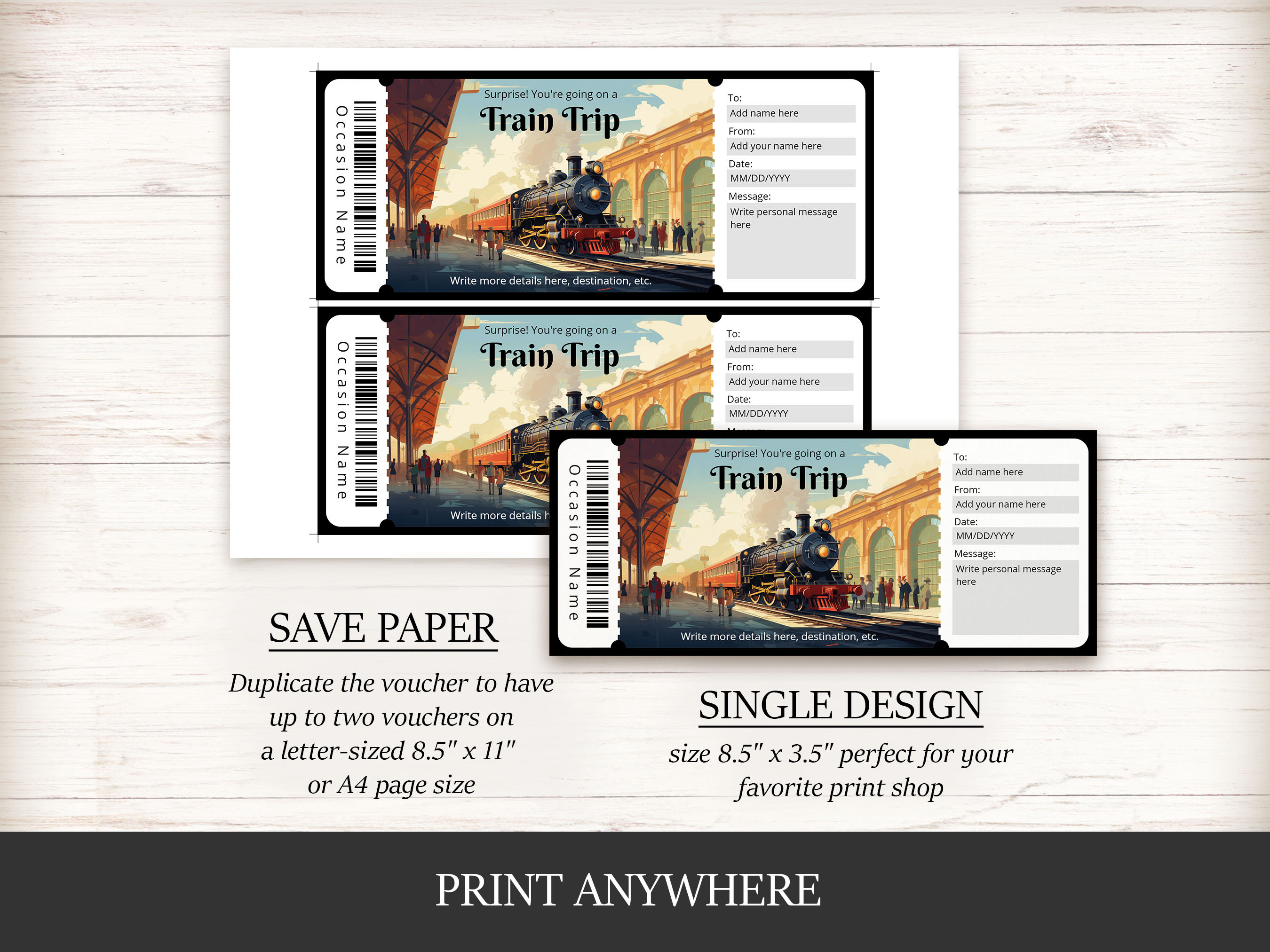 Editable Train Ticket Template, Retro Railway Ticket Surprise Gift ...