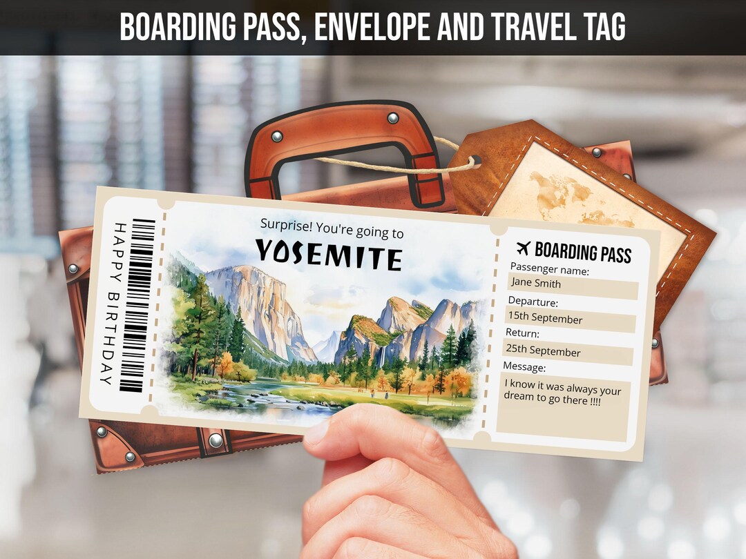 Editable Yosemite National Park Gift Ticket Template, Surprise Trip to ...