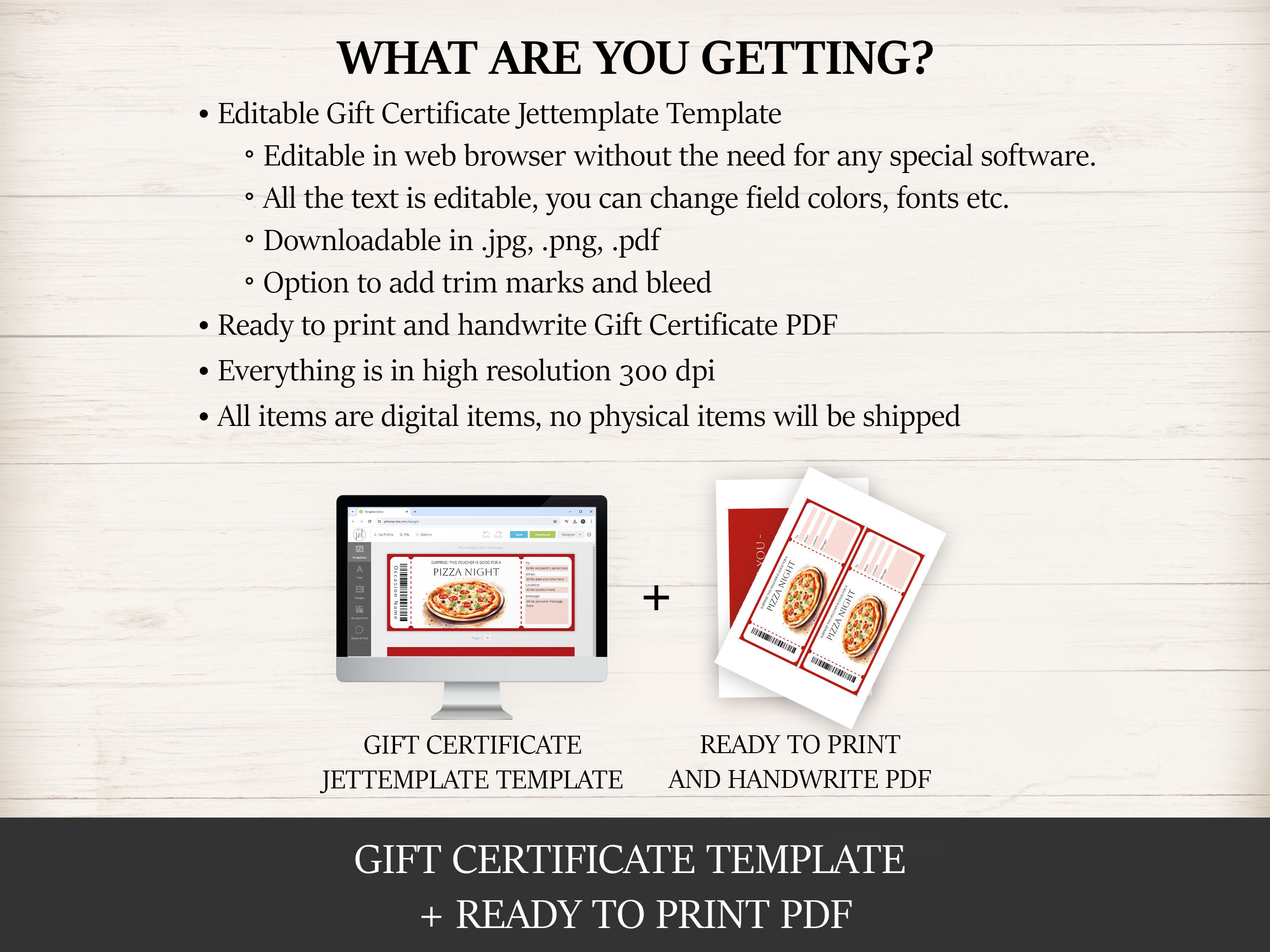 Editable Pizza Gift Certificate Template, Printable Pizza Night Gift ...
