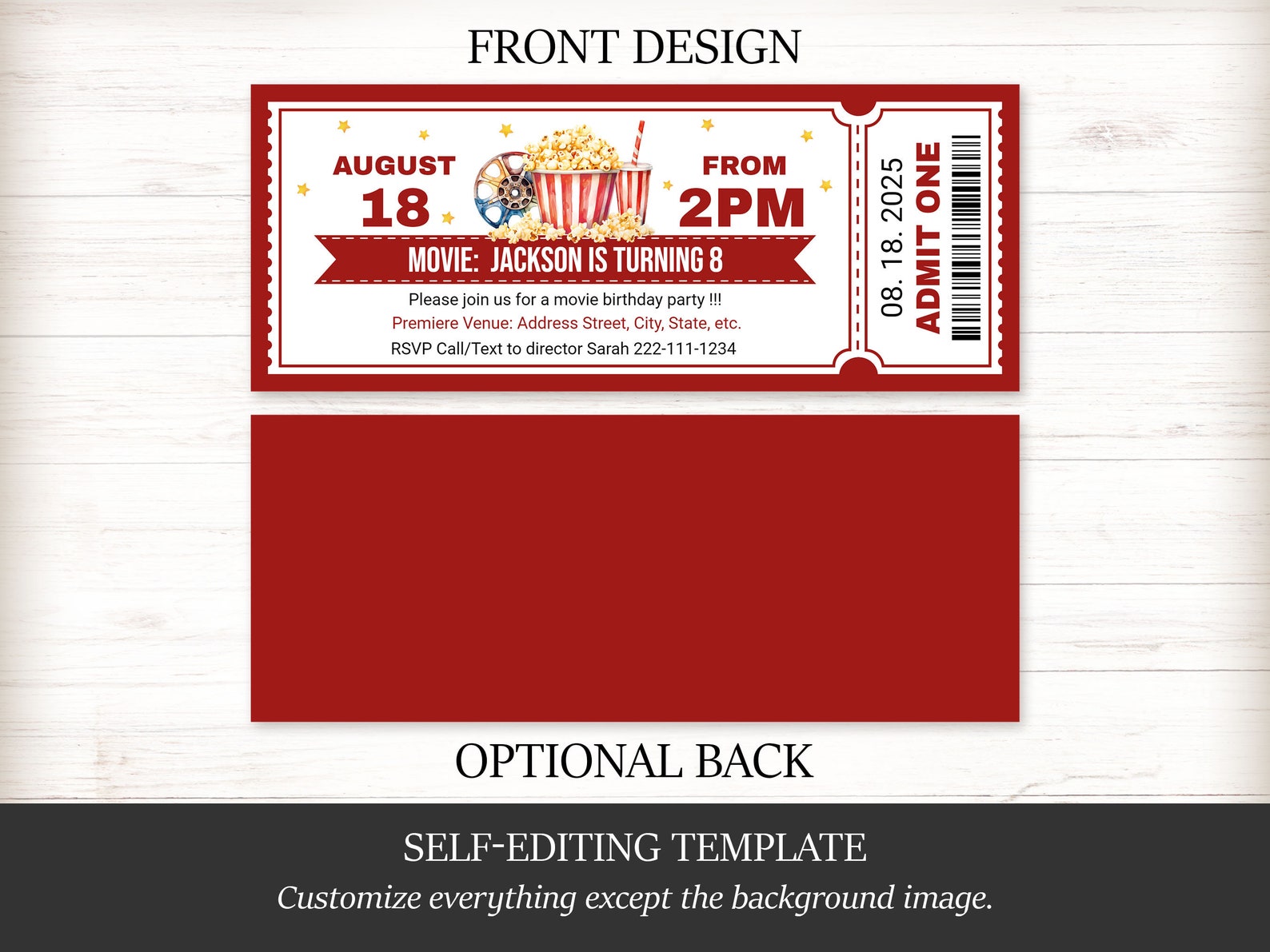 Editable Movie Ticket Birthday Invitation Template, Digital Movie ...
