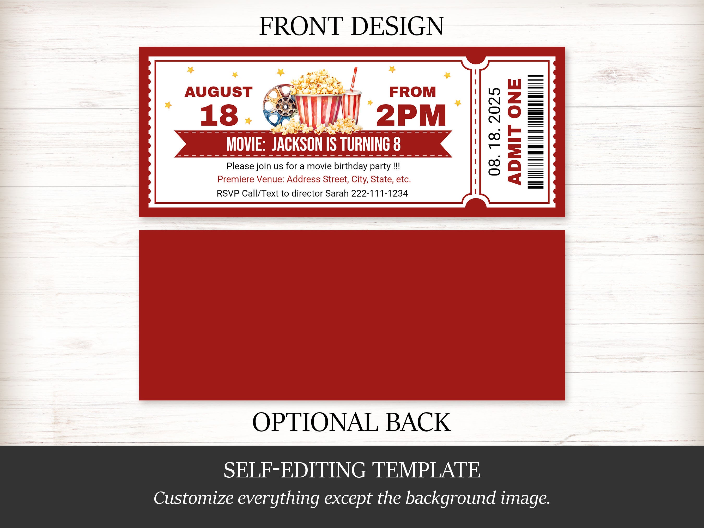 Editable Movie Ticket Birthday Invitation Template, Digital Movie ...