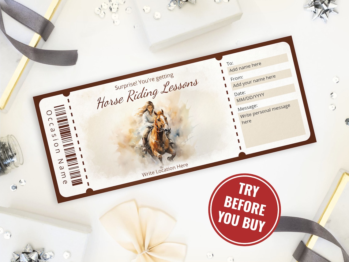 Editable Watercolor Horse Riding Gift Certificate Template for Horse ...