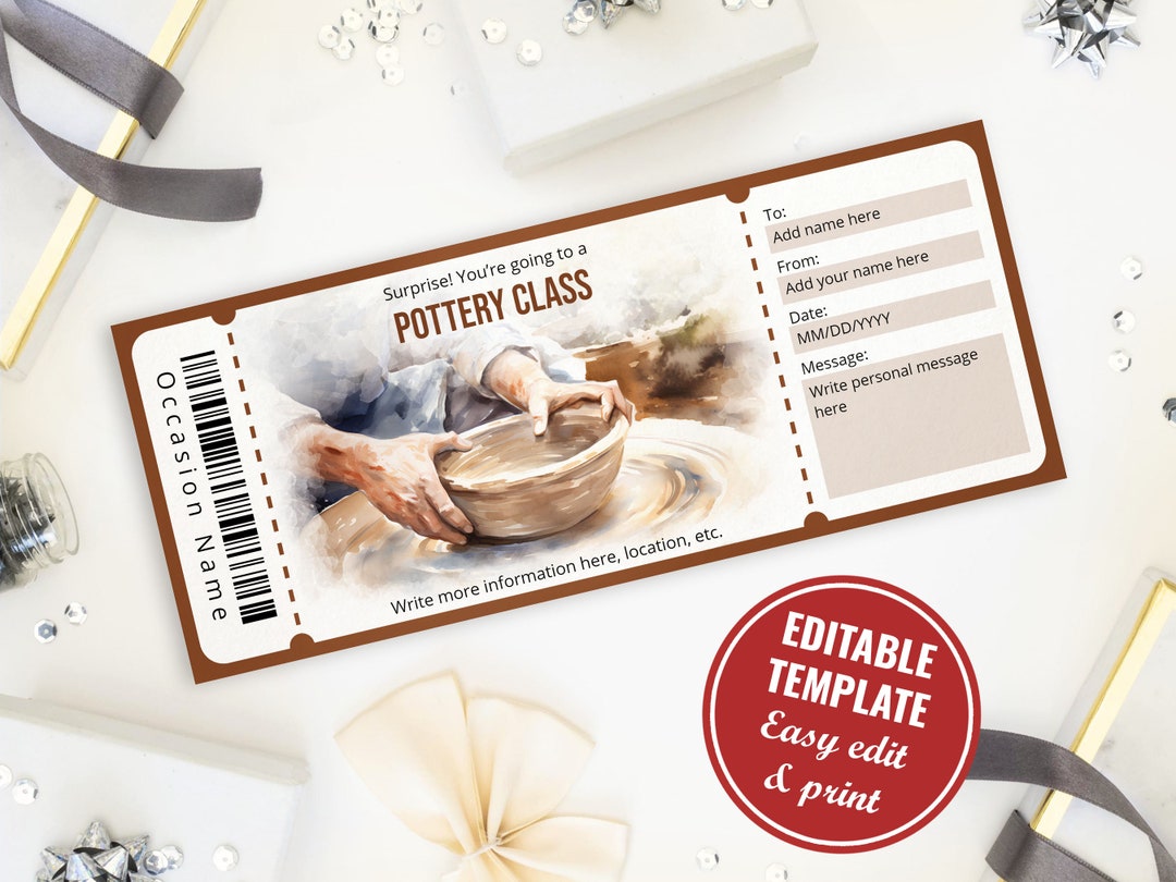 Editable Watercolor Pottery Class Gift Certificate Template, Pottery ...