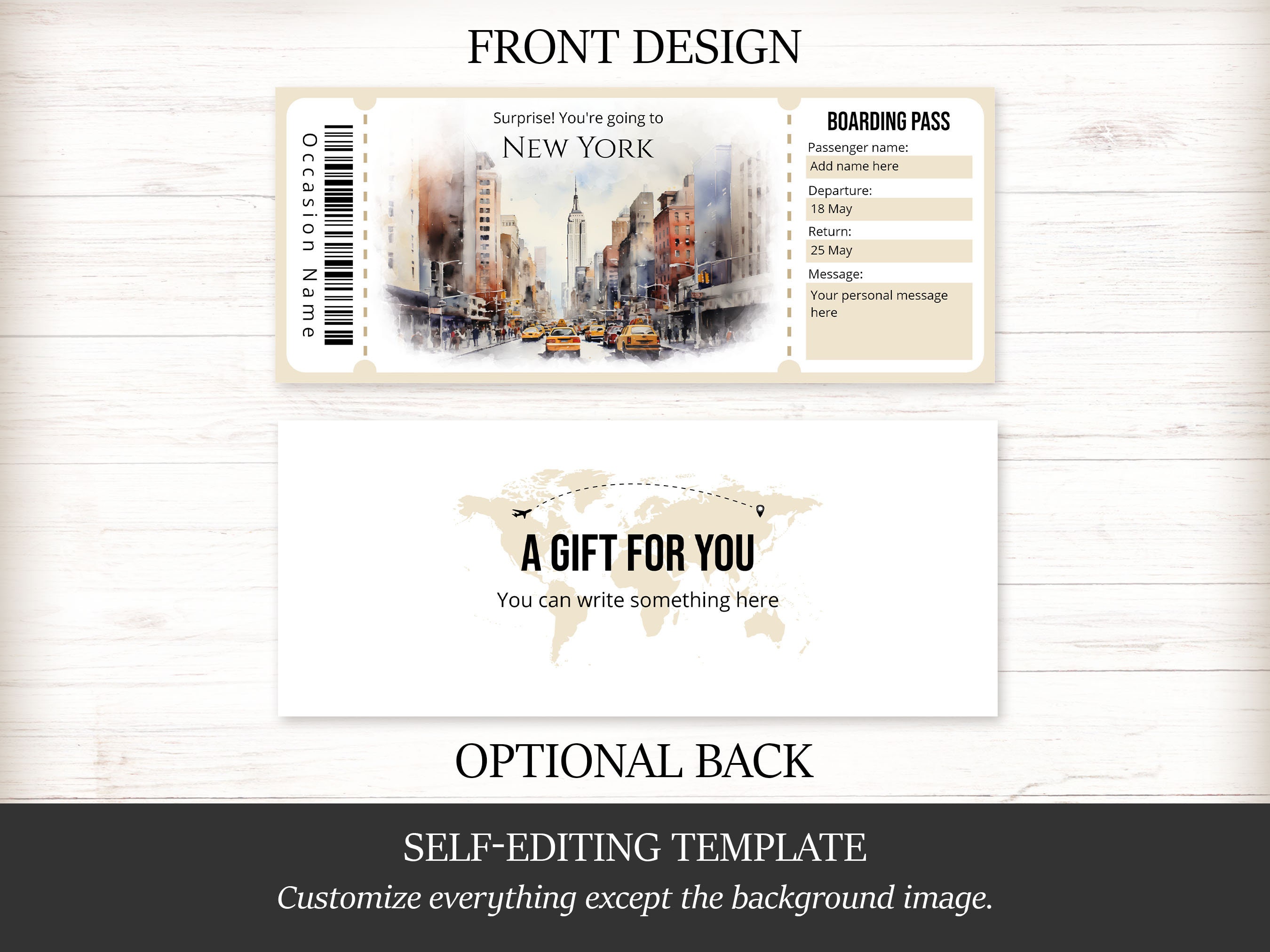 Editable New York Boarding Pass Template Surprise Printable - Etsy