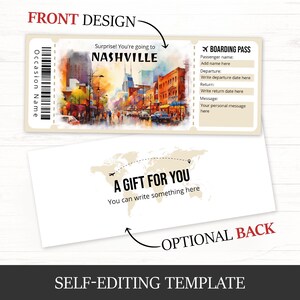Editable Nashville Boarding Pass Template, Surprise Trip to Nashville ...