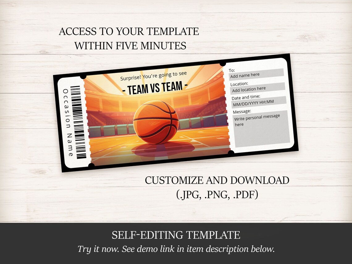 Surprise Basketball Game Ticket Template, Customizable and Printable ...