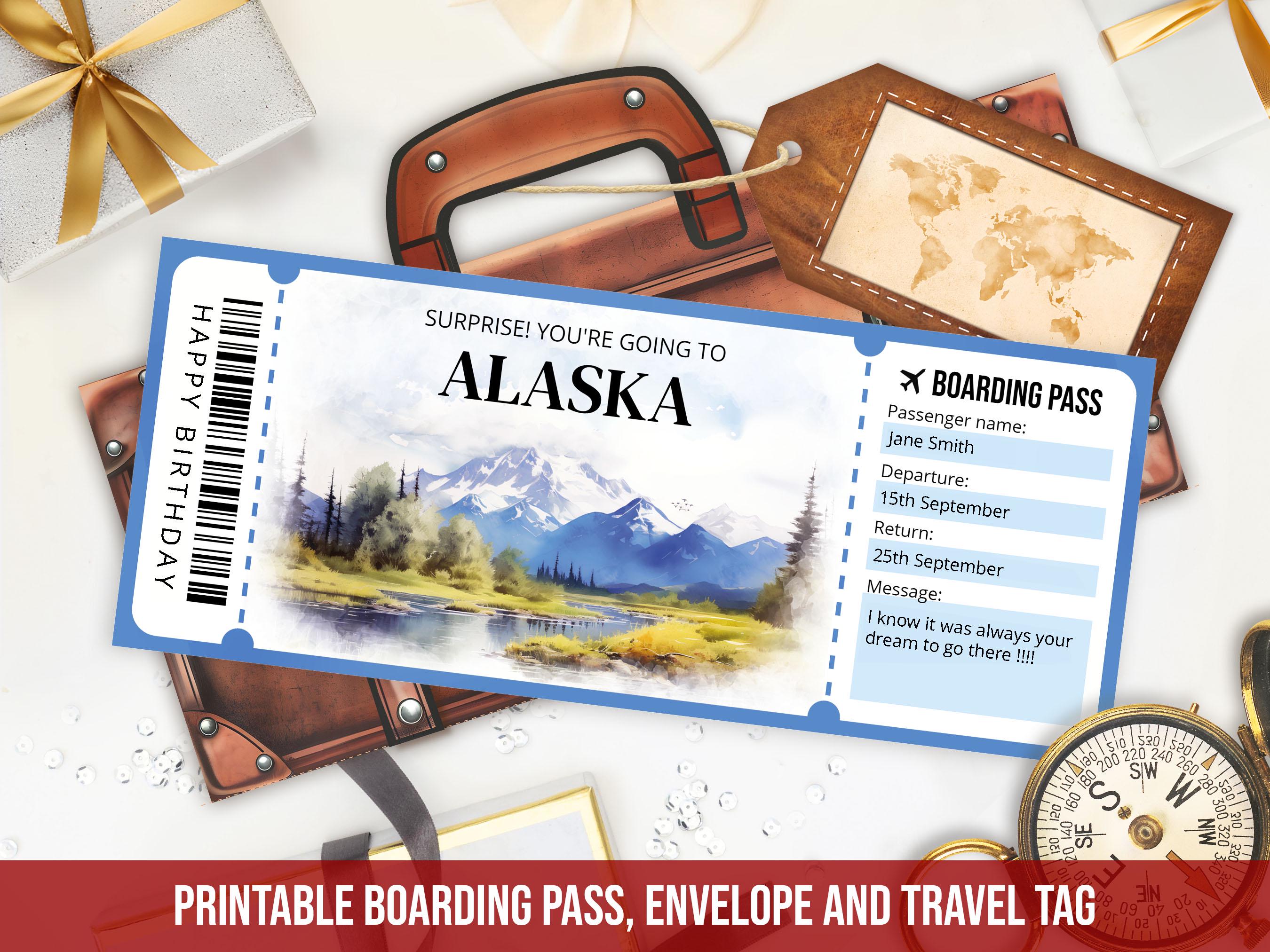 Alaska Boarding Pass Editable Template Printable Surprise Trip Alaska ...