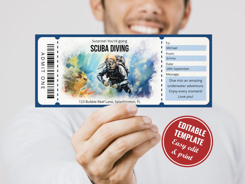 Editable Watercolor Scuba Diving Gift Certificate Template - Perfect ...