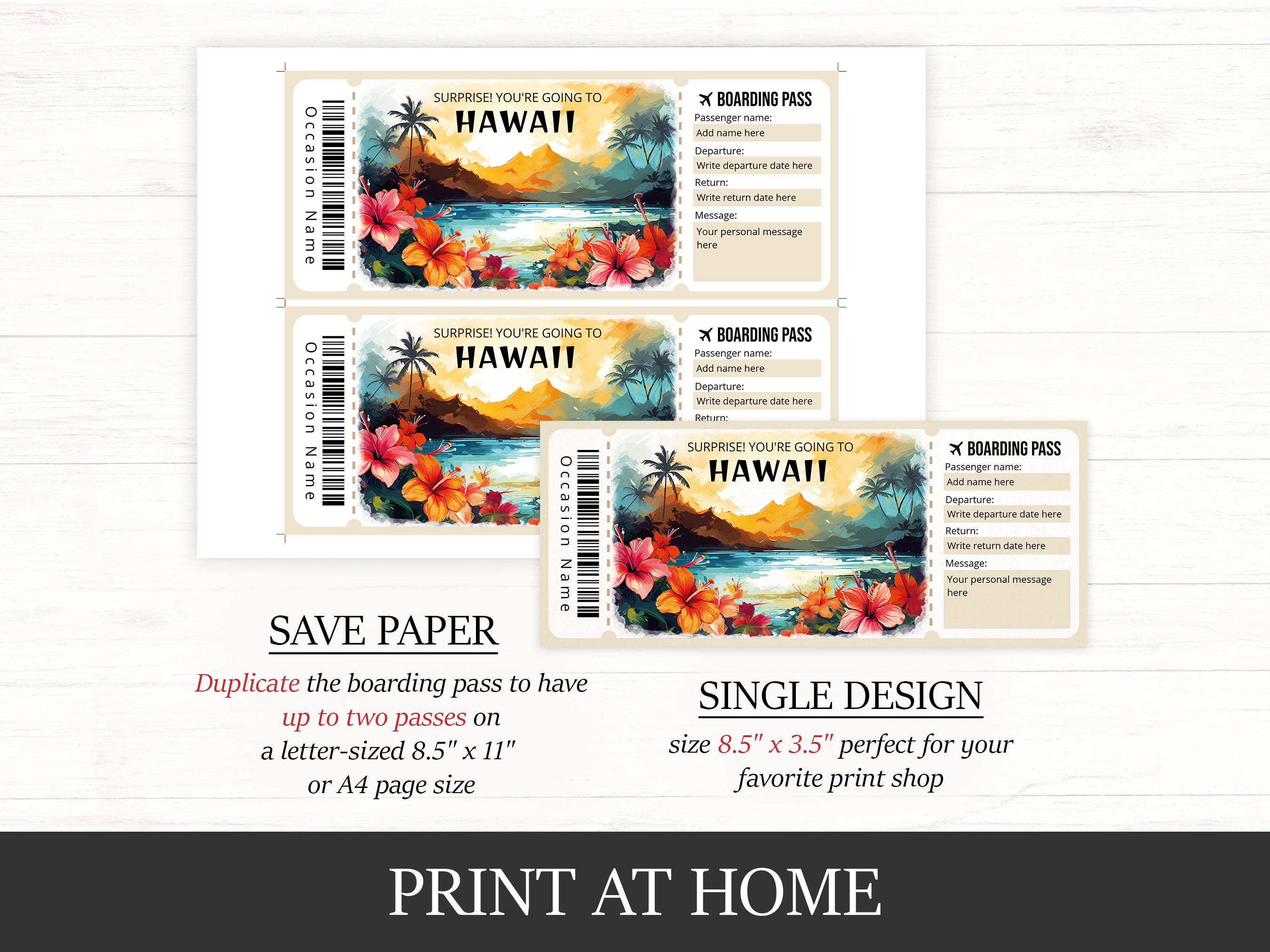 Editable Hawaii Boarding Pass Template, Printable Surprise Hawaii Trip ...