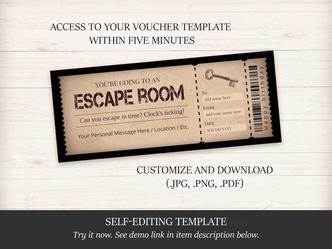 Editable Escape Room Last Minute Printable Gift Voucher for Instant ...
