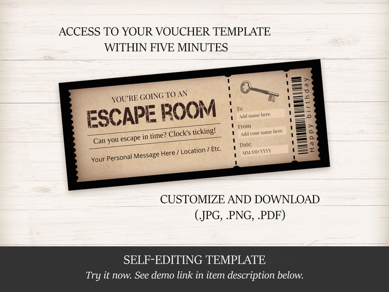 Editable Escape Room Last Minute Printable Gift Voucher for Instant ...