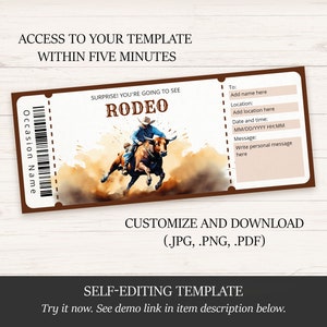 Surprise Bull Rodeo Ticket Template, Customizable and Printable Bull ...