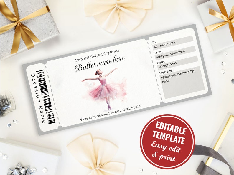 Editable Digital Ballet Ticket Gift Template for Ballet Lovers ...
