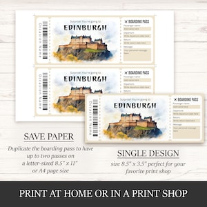 Editable Edinburgh Boarding Pass Template, Personalized Gift Printable ...