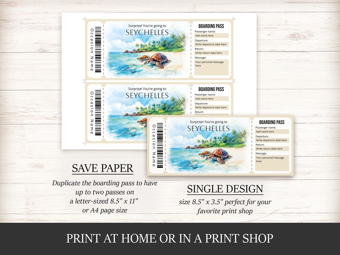 Printable Seychelles Boarding Pass Template, Personalized Editable ...