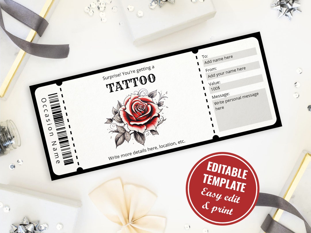 Surprise Tattoo Ticket Template, Customizable and Printable Tattoo ...