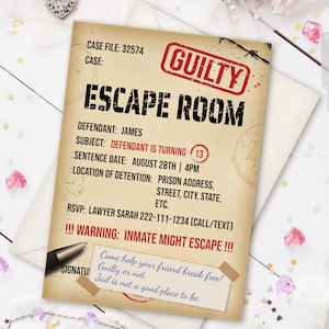 Jail Breakout Escape Room Birthday Invitation, Editable Prison Breakout ...