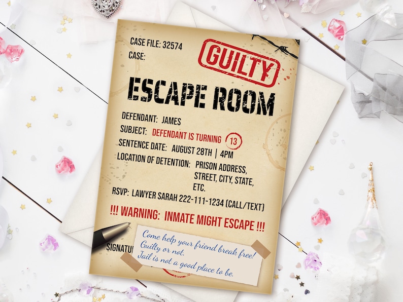 Jail Breakout Escape Room Birthday Invitation, Editable Prison Breakout ...