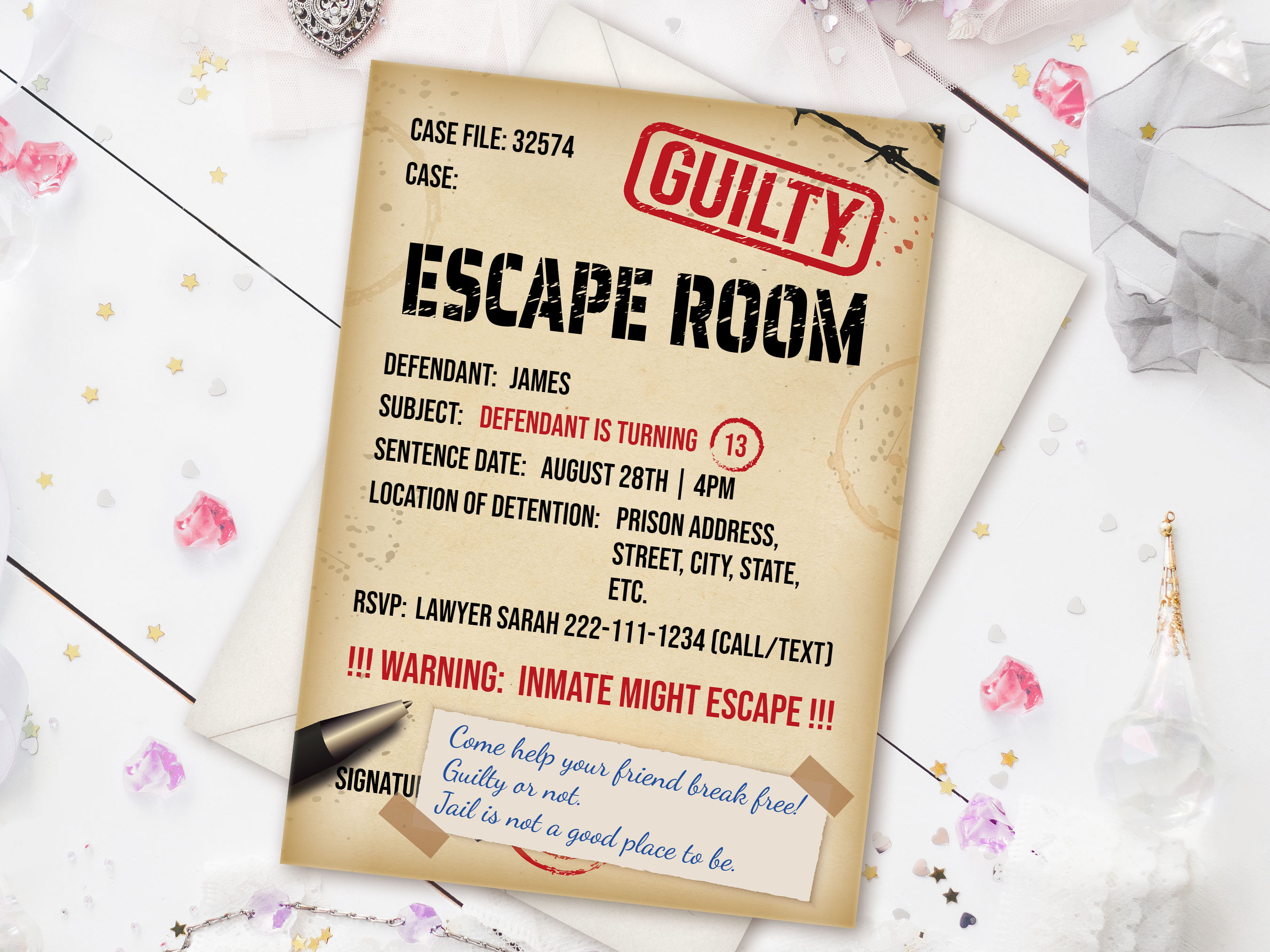 Jail Breakout Escape Room Birthday Invitation, Editable Prison Breakout ...