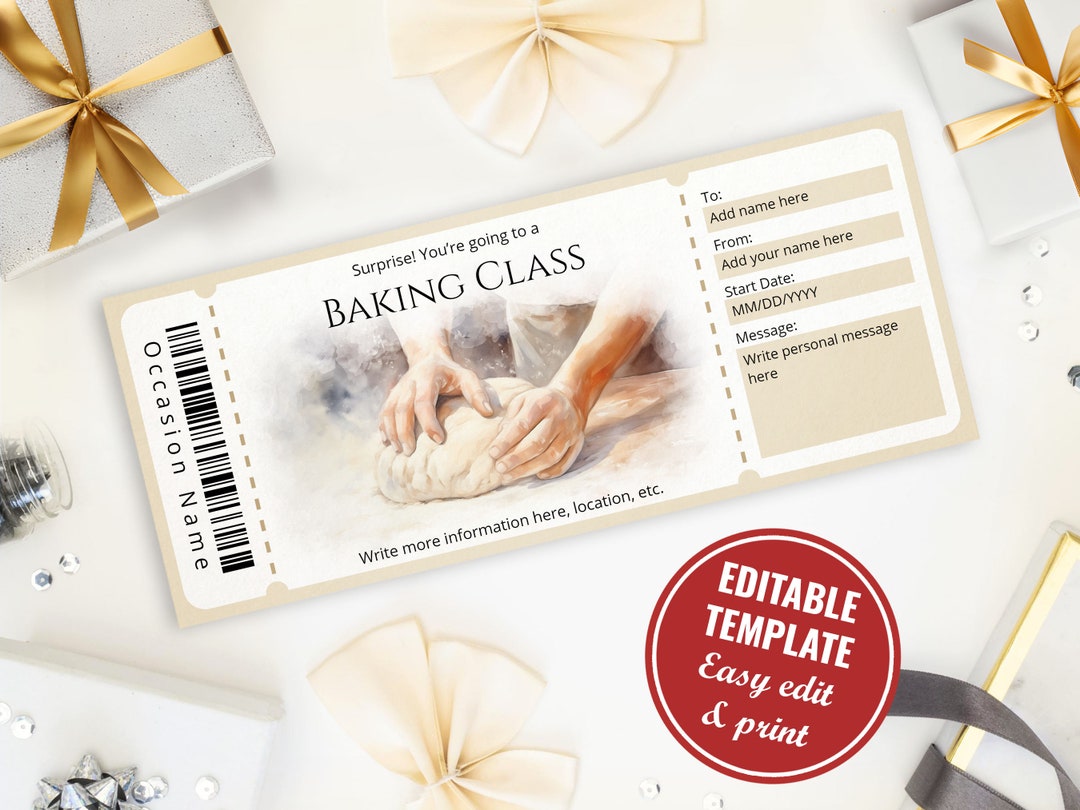 Editable Baking Class Gift Certificate Template, Watercolor Surprise ...