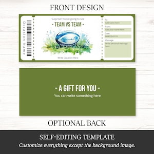 Surprise Rugby Game Ticket Template, Customizable and Printable Rugby ...